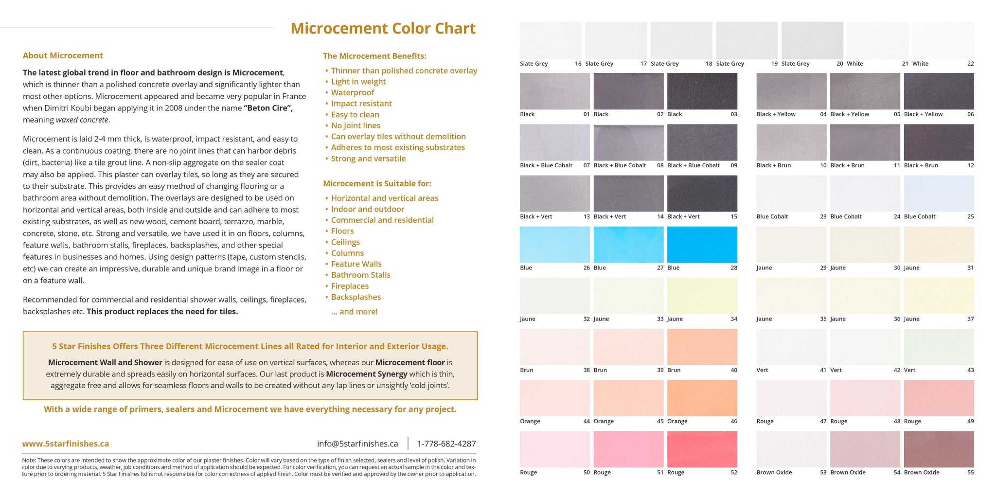 Venetian Plaster Color Chart | Microcement Color Chart – 5 Star ...